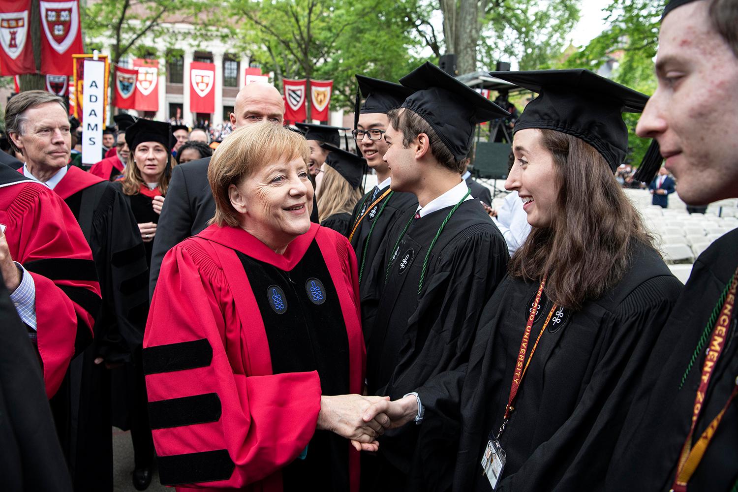 Chancellor Angela Merkel receives an honorary doctorate from Harvard
