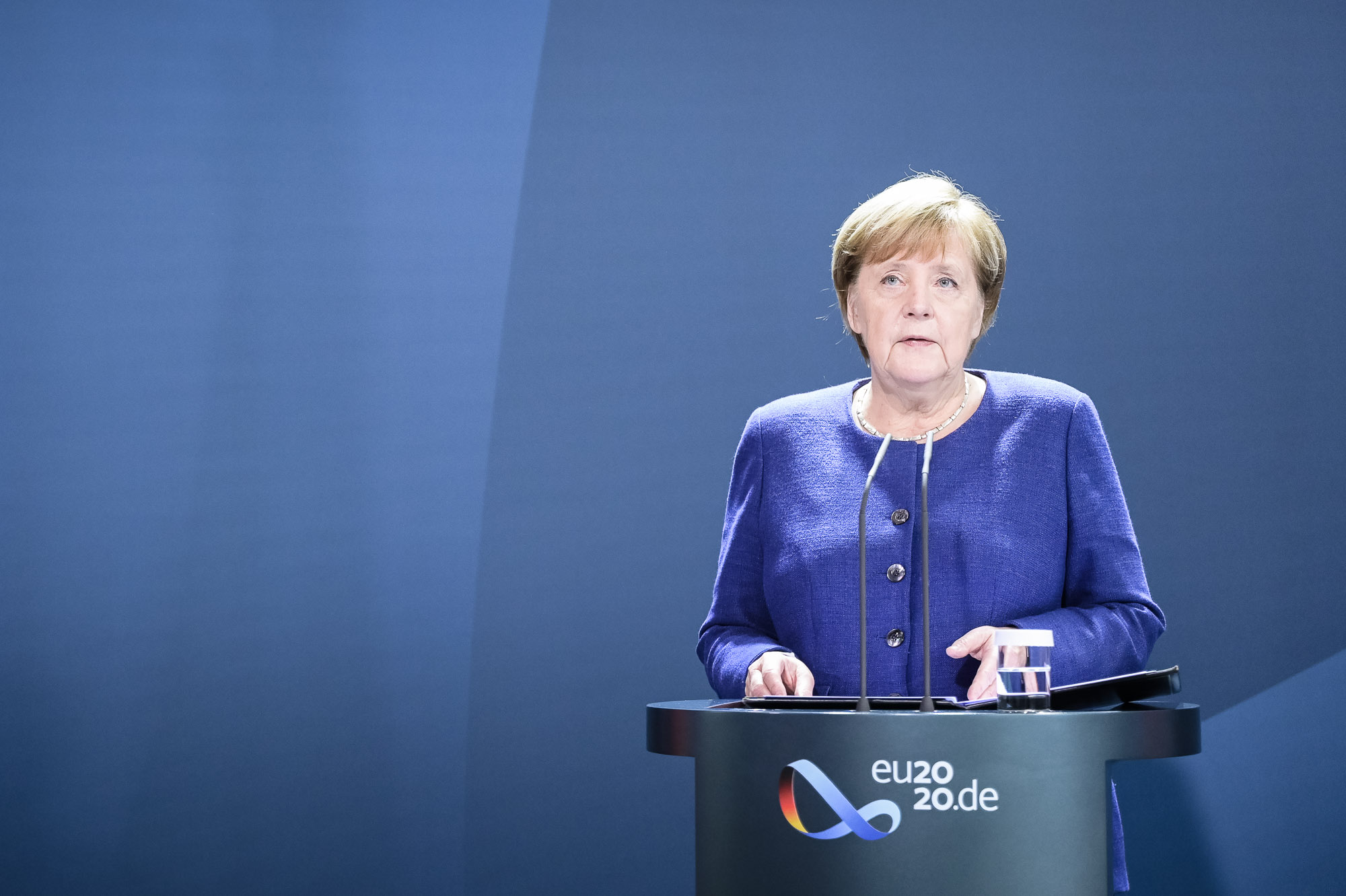 Chancellor Angela Merkel making a statement on the results of the ...