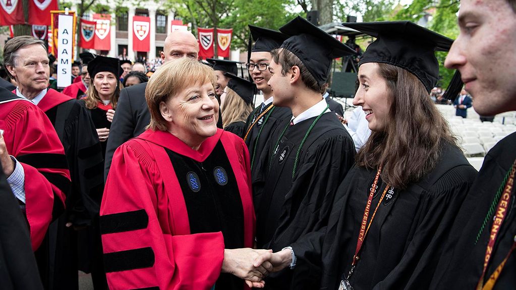 Chancellor Angela Merkel receives an honorary doctorate from Harvard